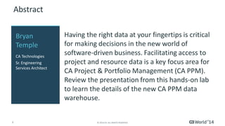 Hands-On Lab: CA PPM Data Warehouse | PPT
