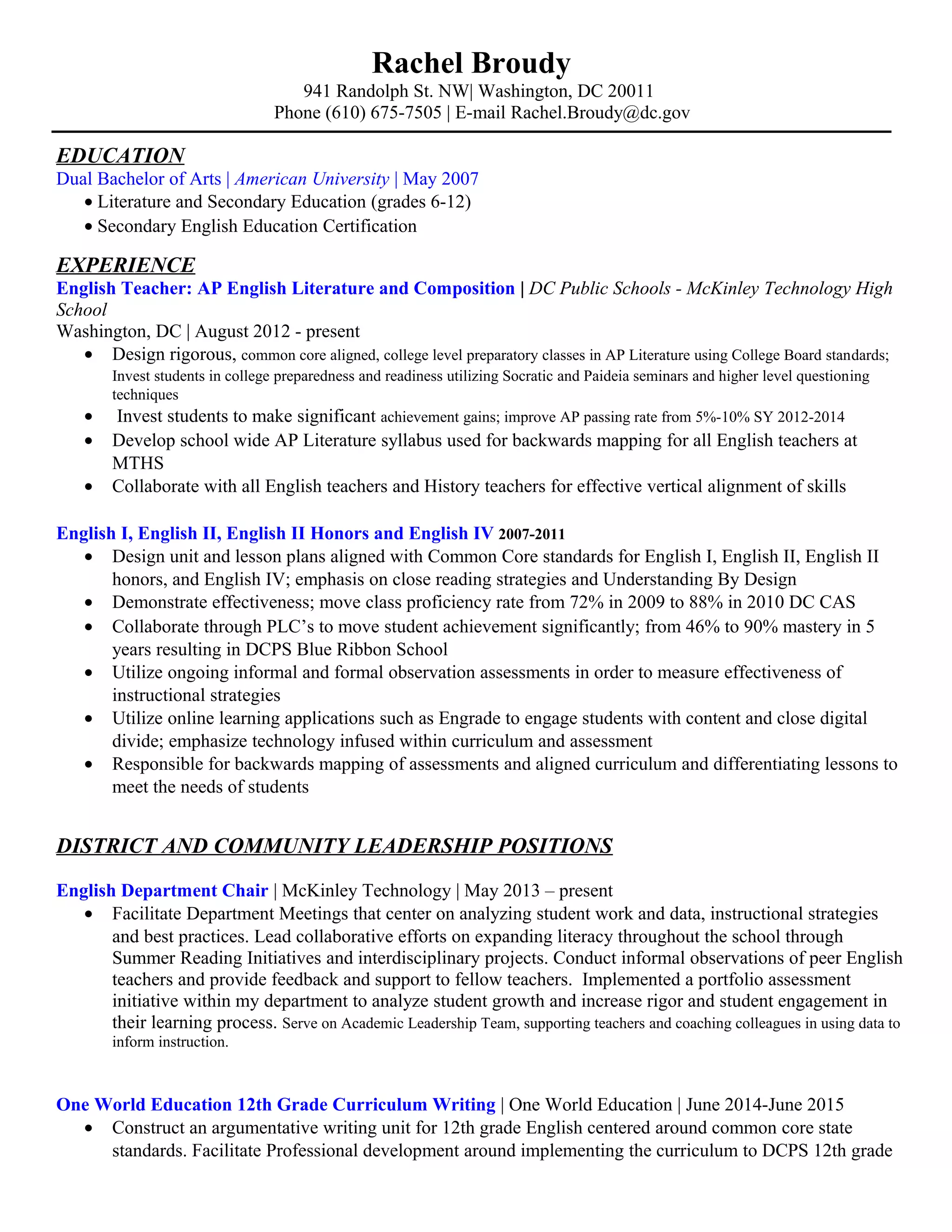 Resume Rachel Broudy 2015__ | PDF