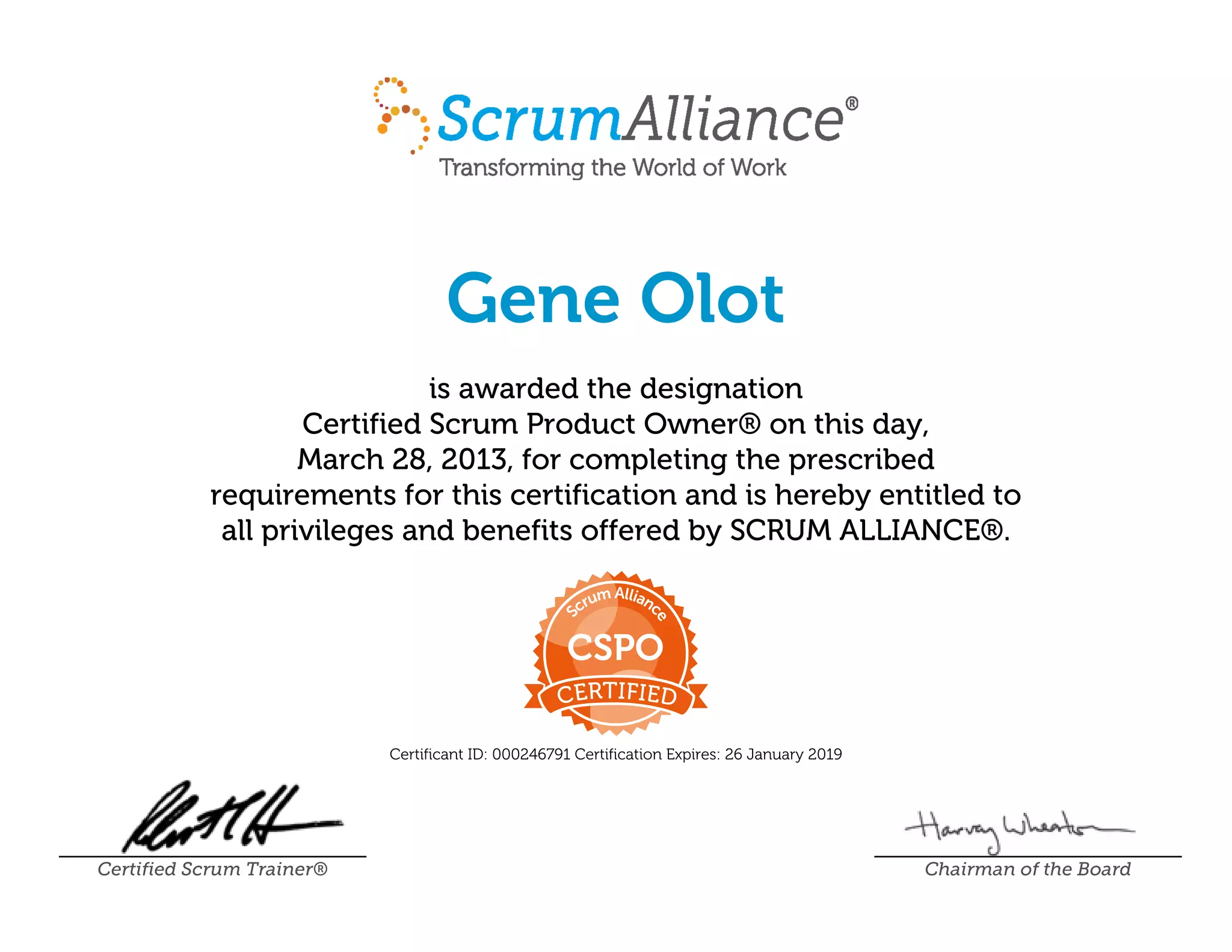 Gene Olot-ScrumAlliance_CSPO_Certificate | PDF
