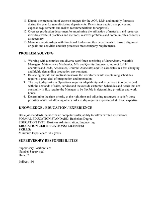 Value Stream Manager Job Description_8 12 09 | PDF