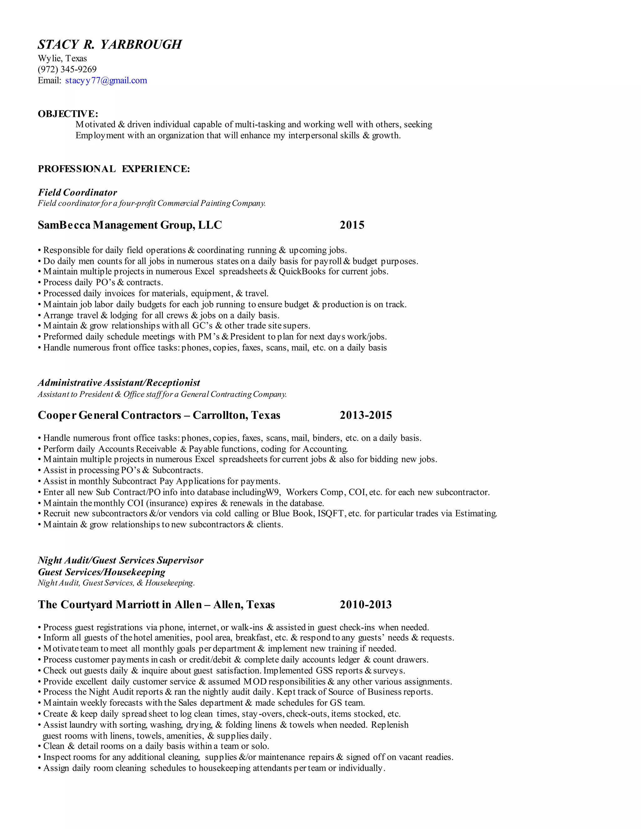 Stacy Yarbrough Resume 2015 | DOCX | Logistics | Business