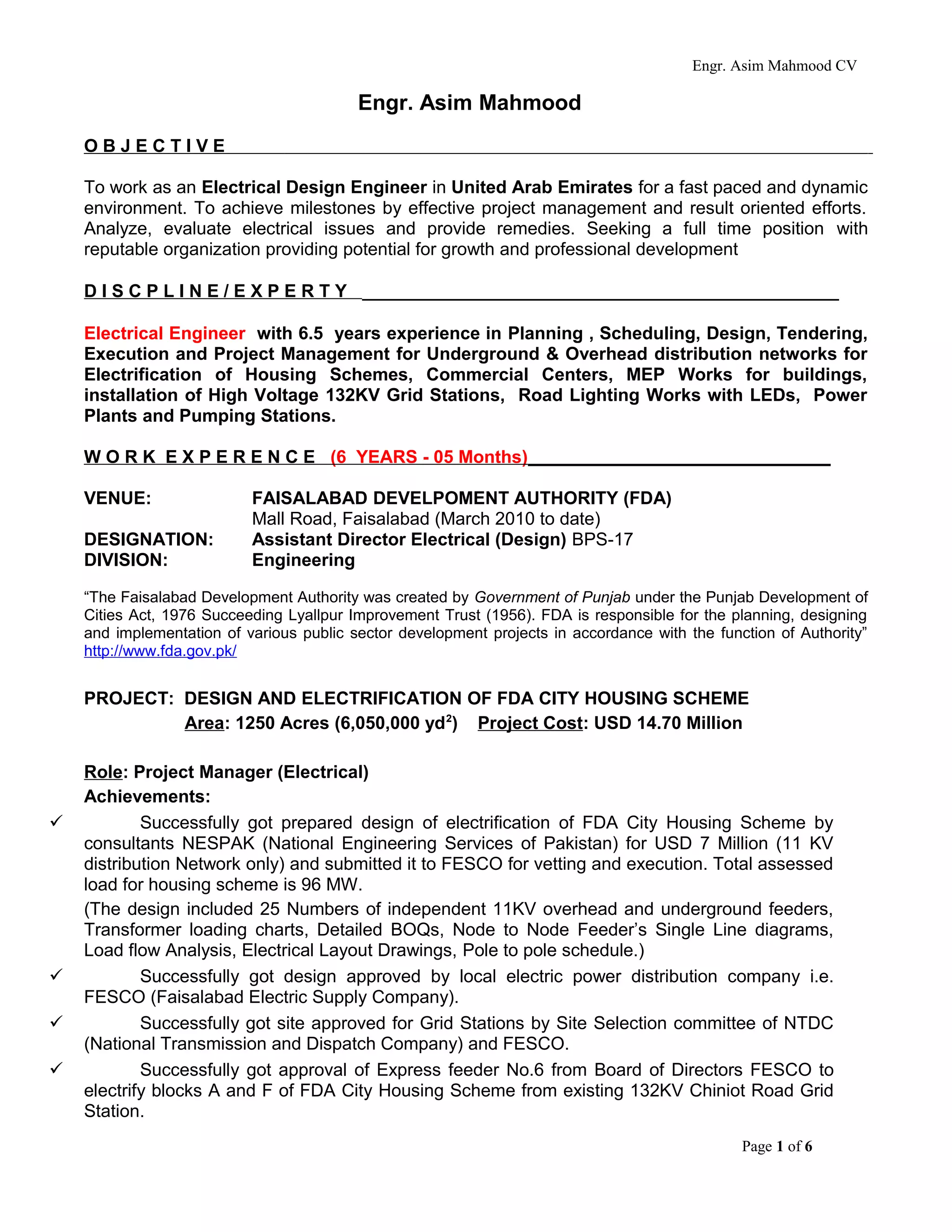 Engr. Asim Mahmood CV | DOC