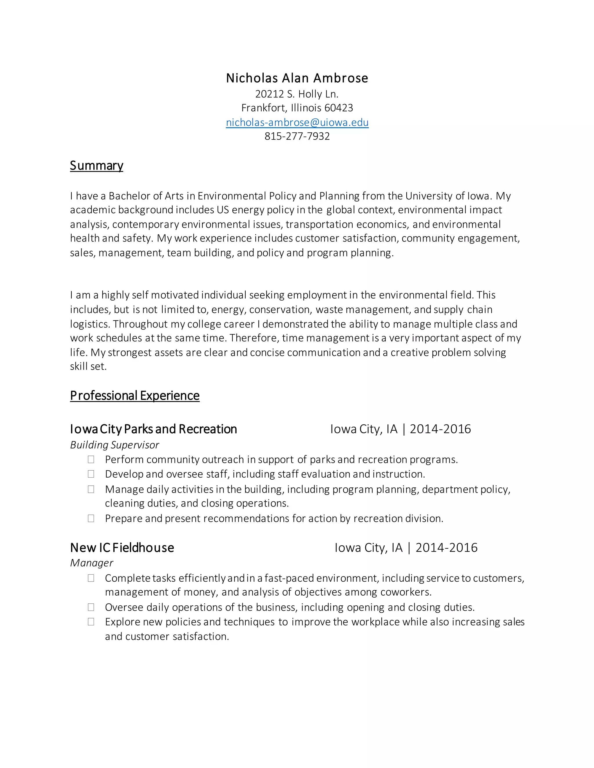 Nick Ambrose Resume | DOCX