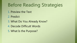 Before, During, and After Reading Strategies | PPTX