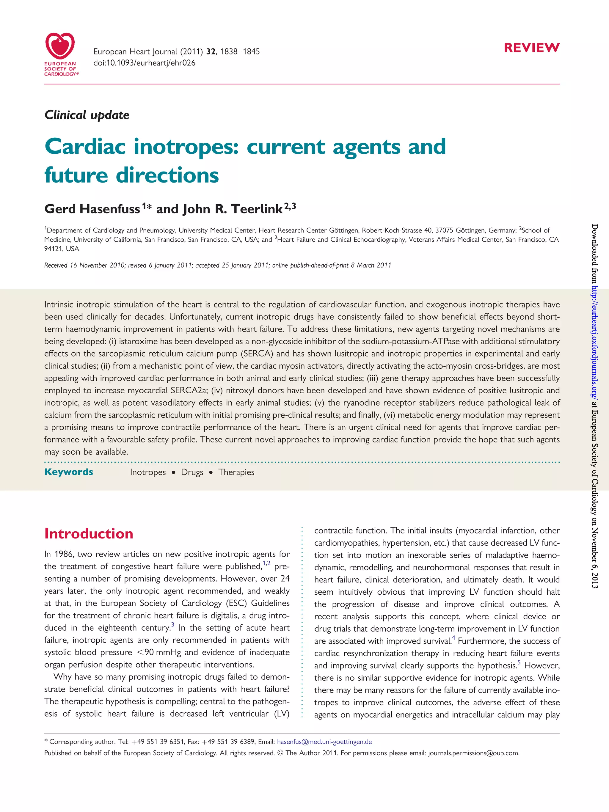 Cardiac Inotropes : Current Agent and Future Directions | PDF