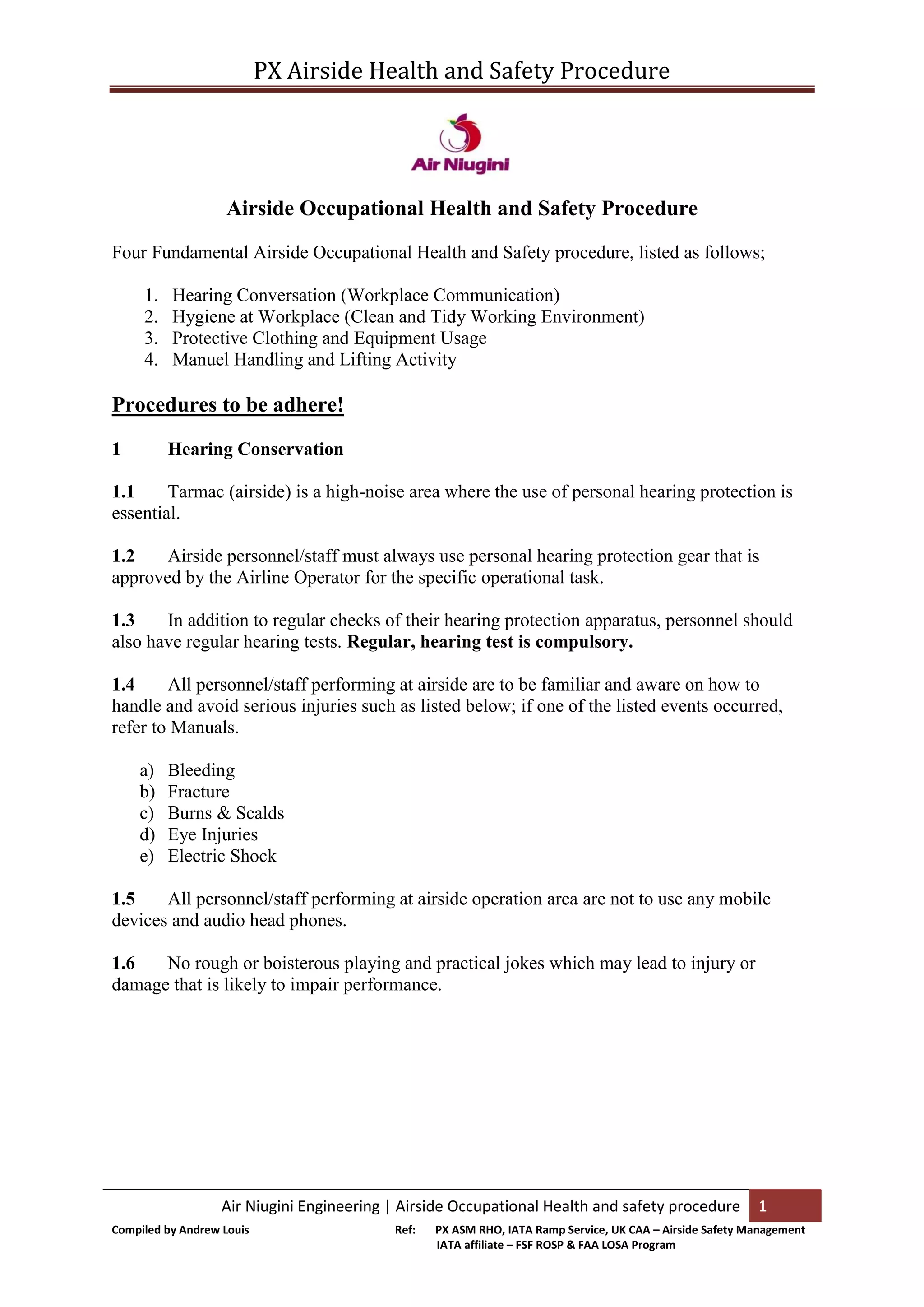 Airside Occupational Health and Safety Procedure - 2015 | PDF
