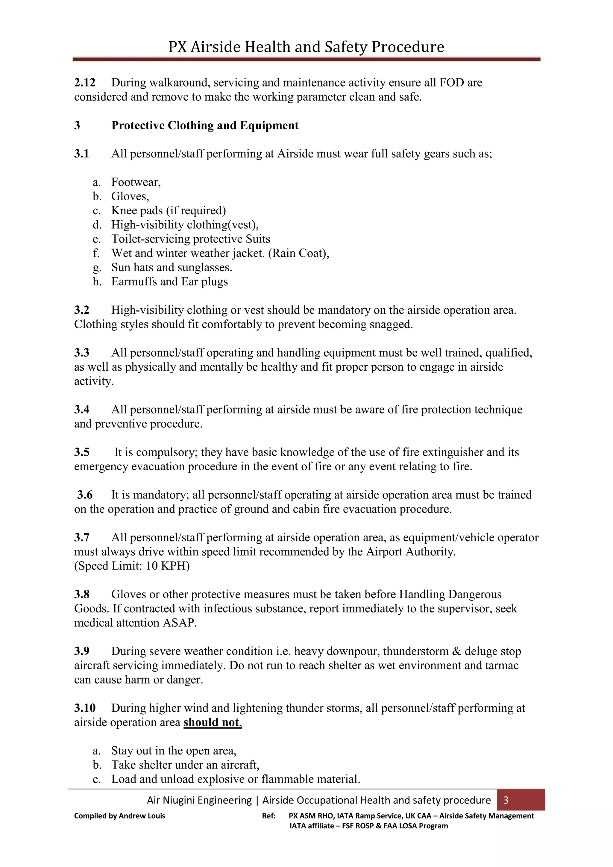 Airside Occupational Health and Safety Procedure - 2015 | PDF