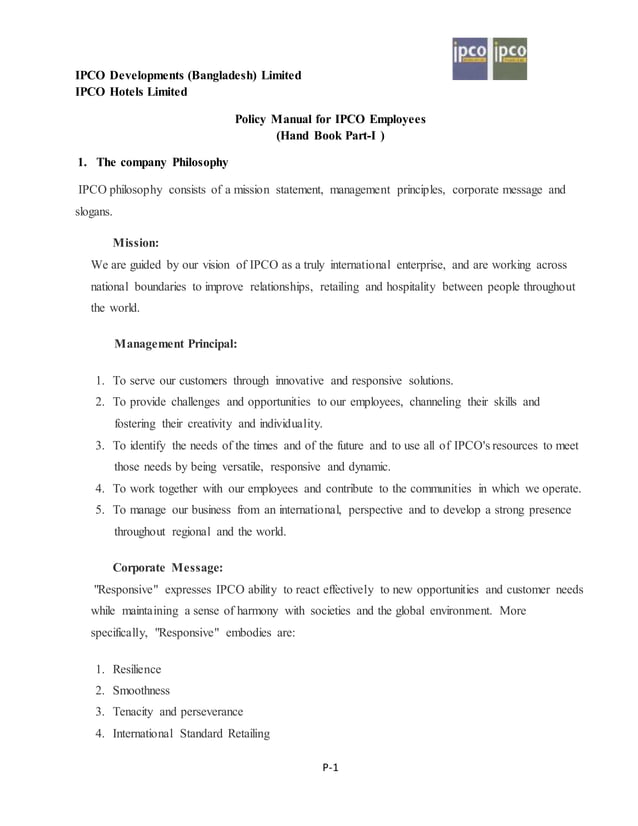 IPCO Employee Policy Manual | DOCX