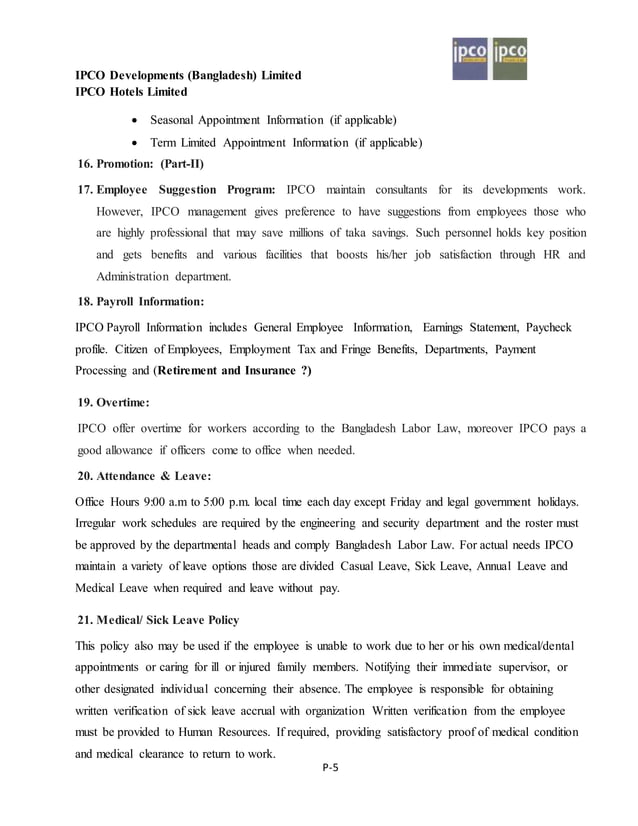 IPCO Employee Policy Manual | DOCX