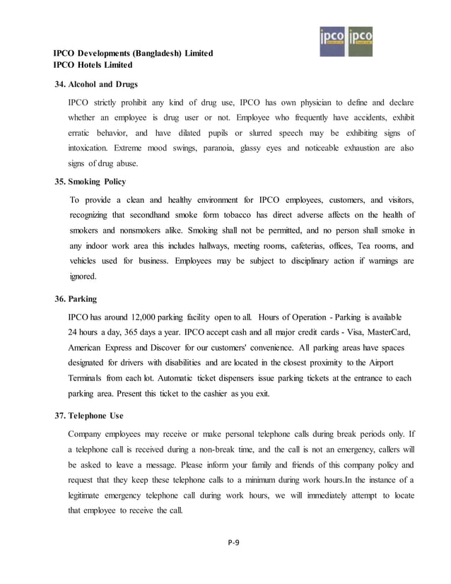 IPCO Employee Policy Manual | PDF