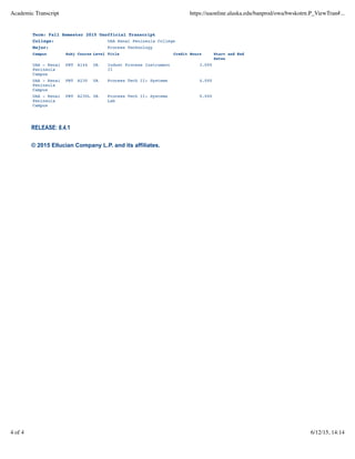 Academic Transcript 06-10-15 | PDF | Undergraduate Education | College Education