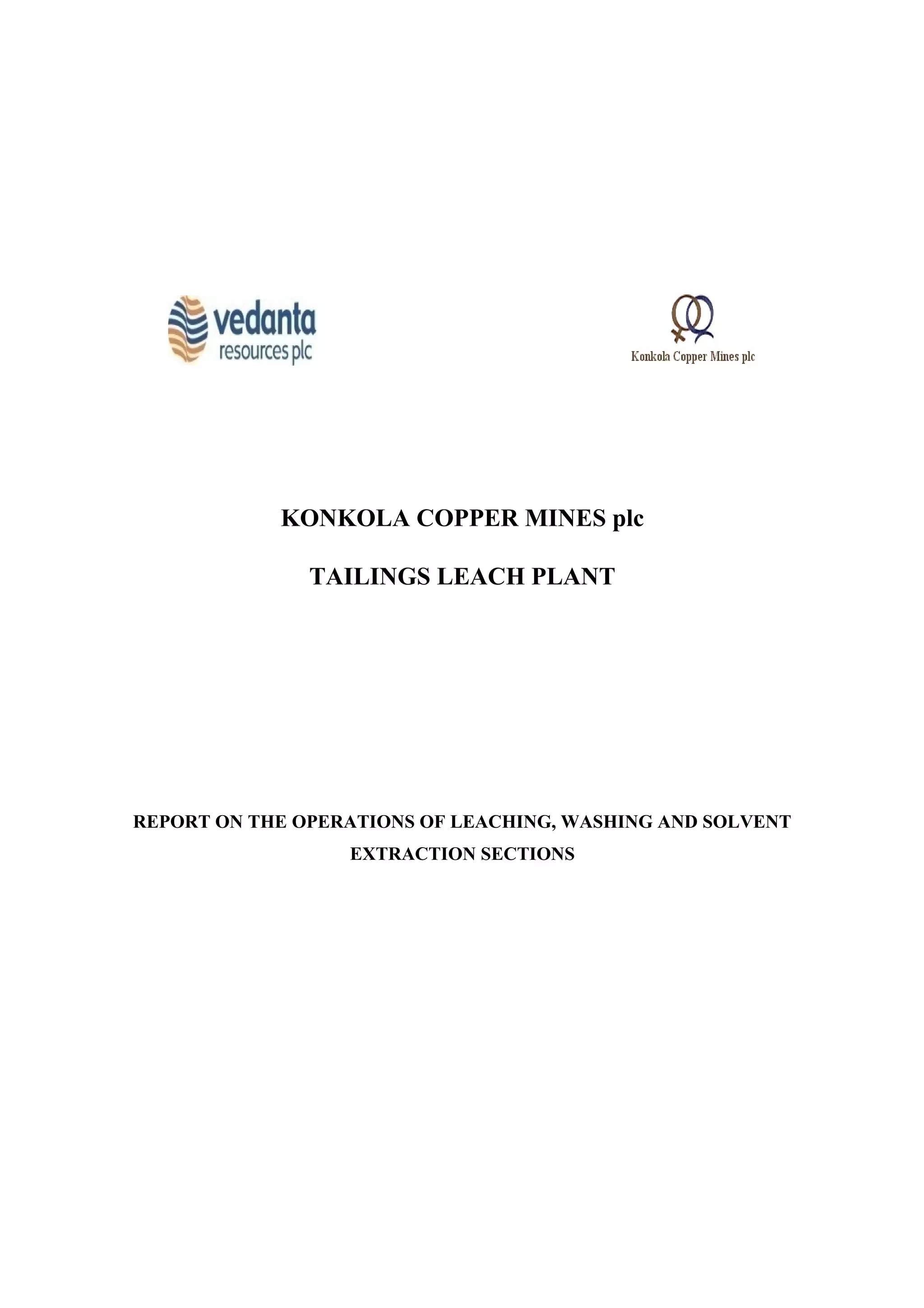 Report on Leaching Washing and Solvent Extraction Sections | DOC