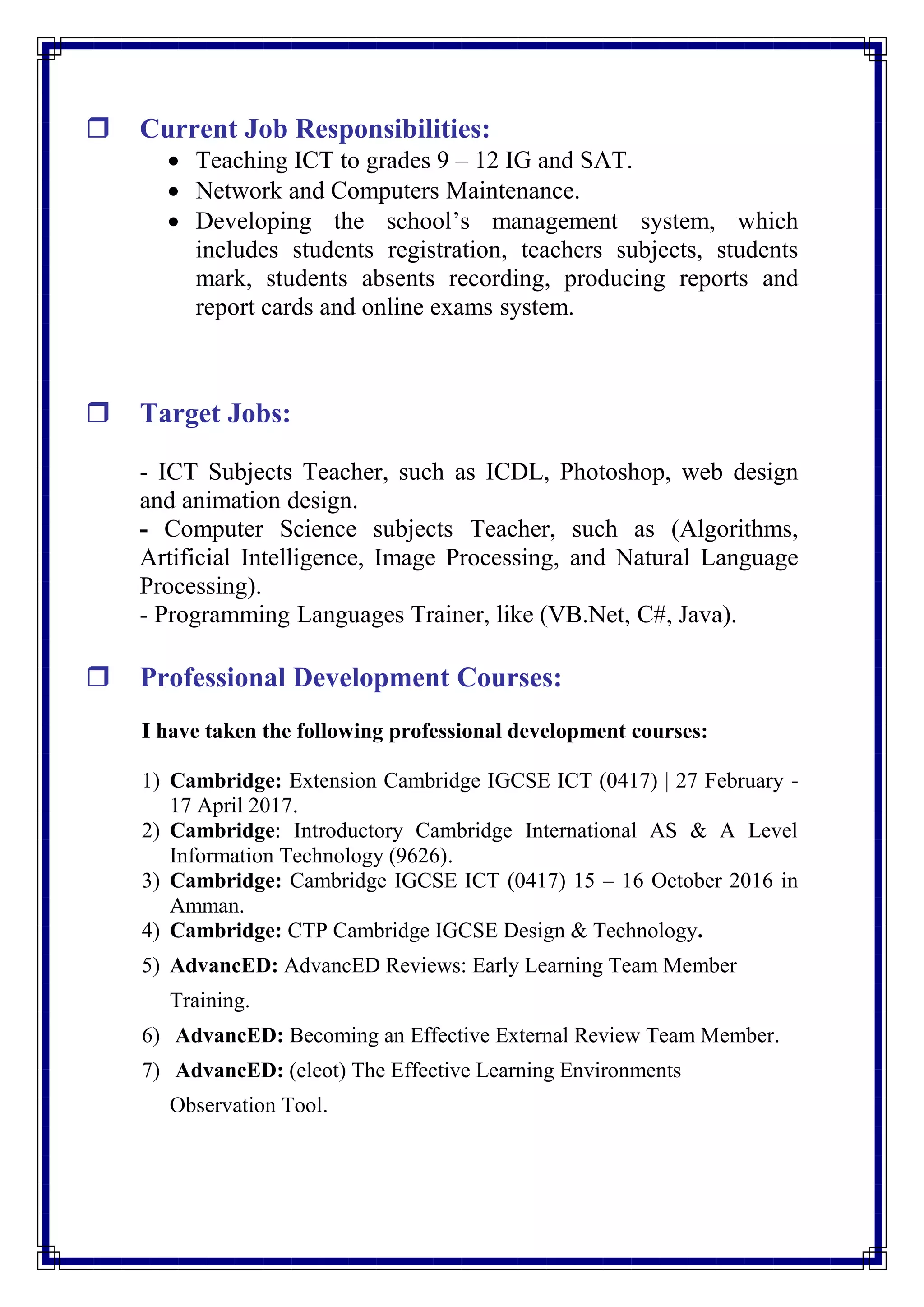 Sanad Jamal CV | PDF | Education