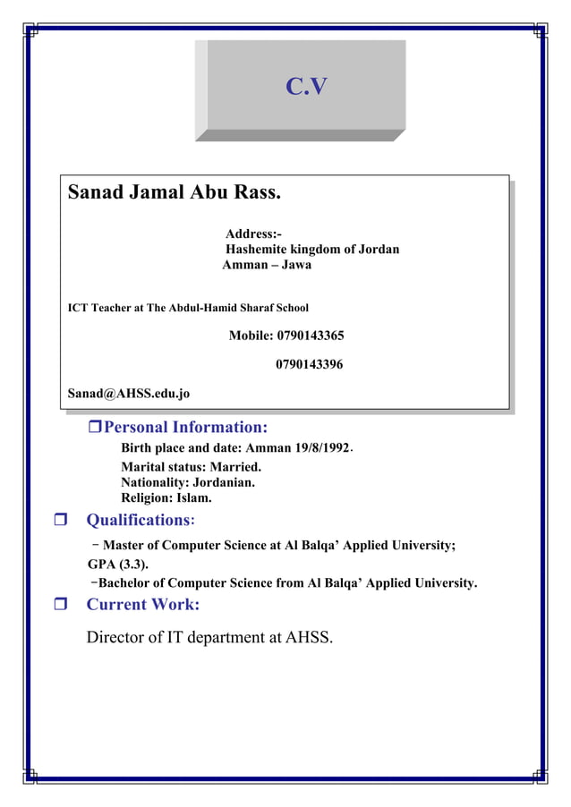 Sanad Jamal CV | PDF | Education