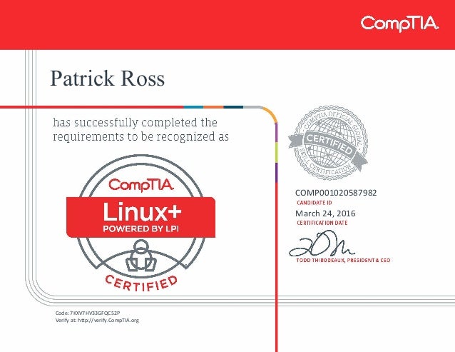 CompTIA Linux+ (Powered by LPI) certificate