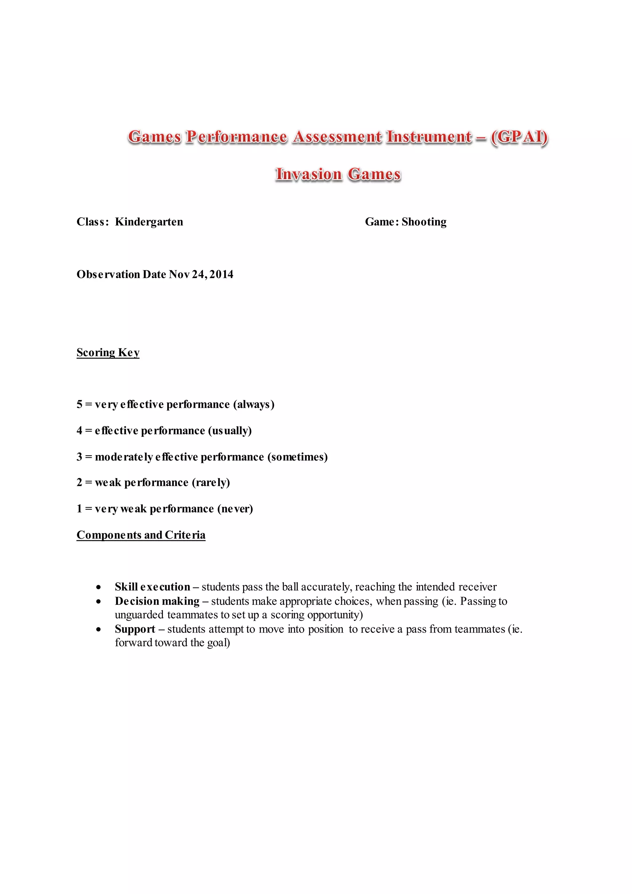 GPAI ( assessment Invasion Game )shooting | PDF
