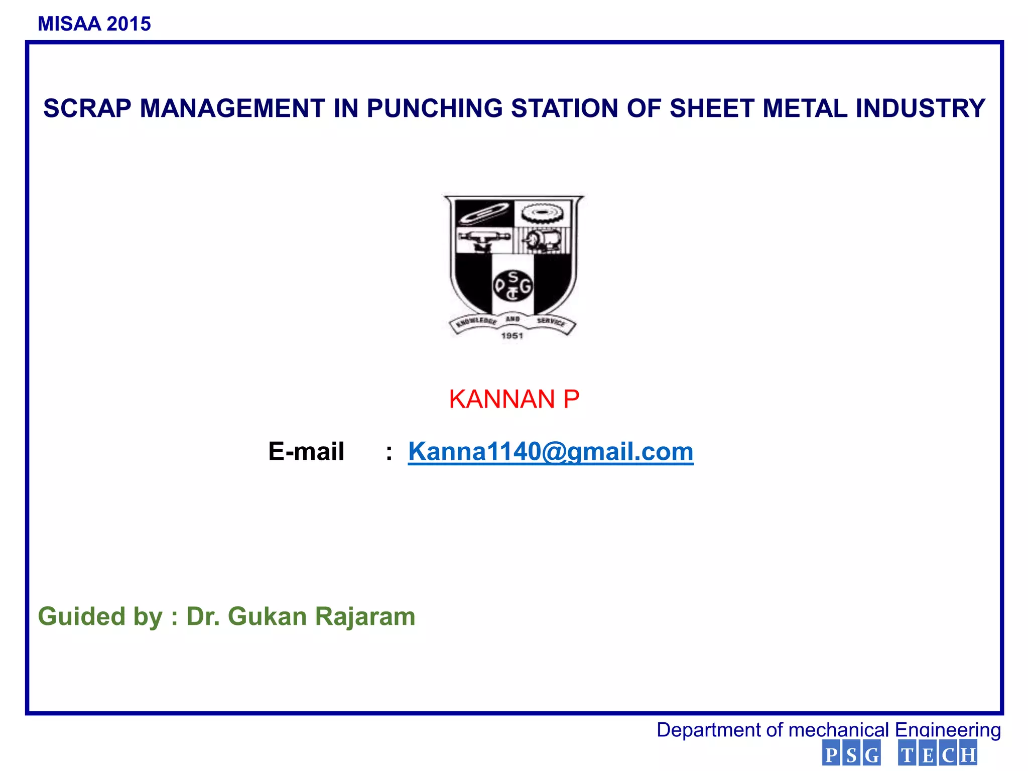 Scrap Managemnt in Sheet metal industry | PPTX