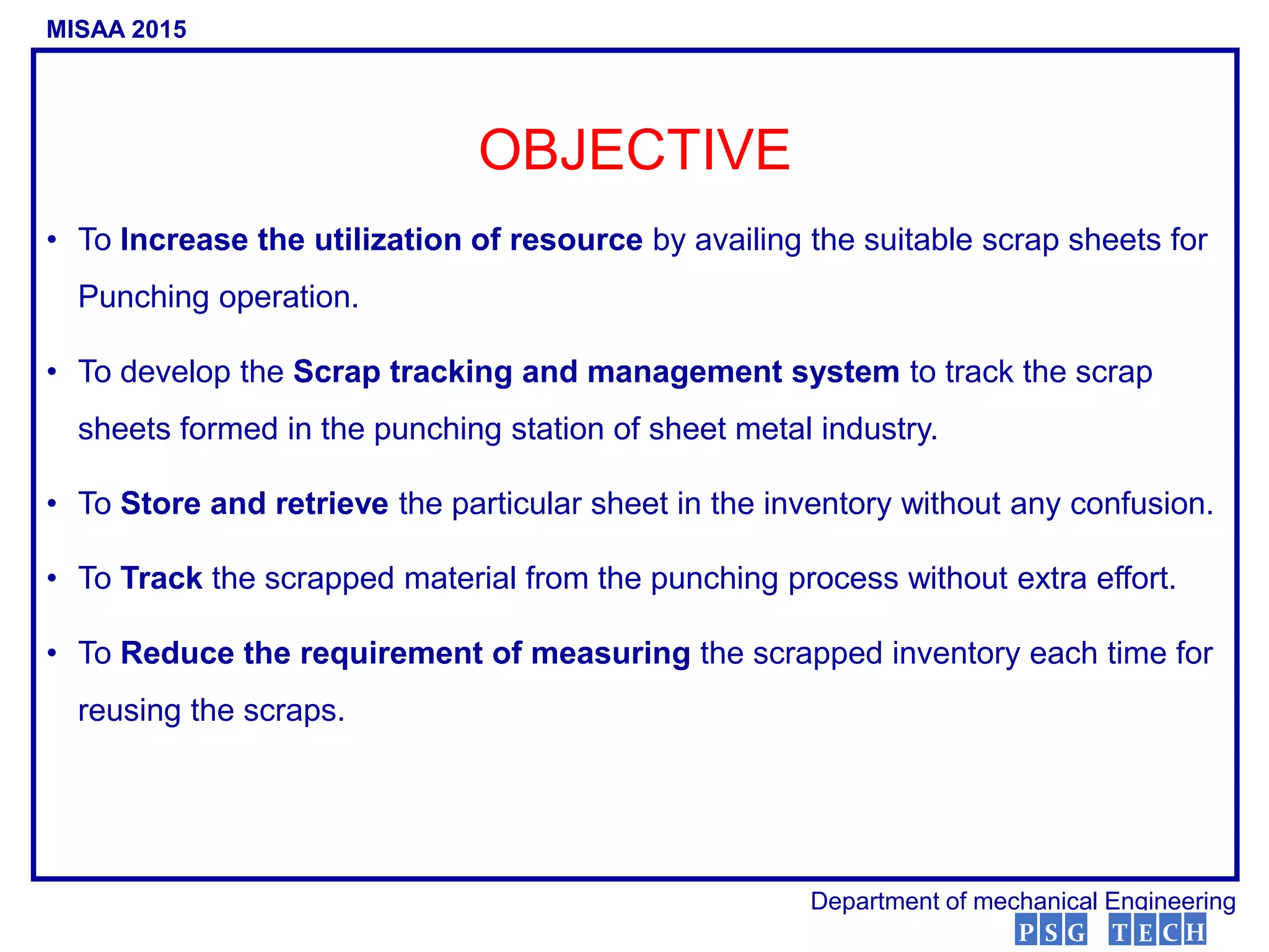 Scrap Managemnt in Sheet metal industry | PPTX