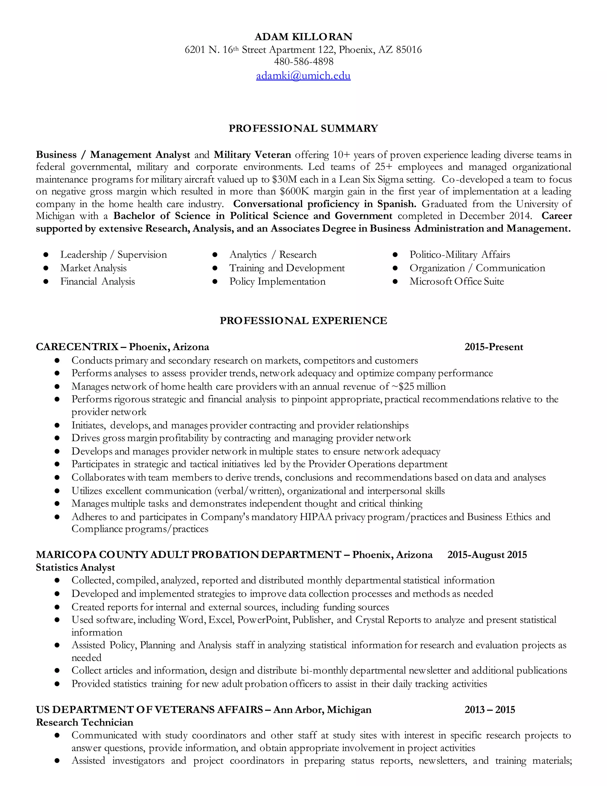 Adam Killoran - Resume 10.15.16