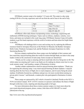 Aviation 2016 Summer Camps Article | PDF
