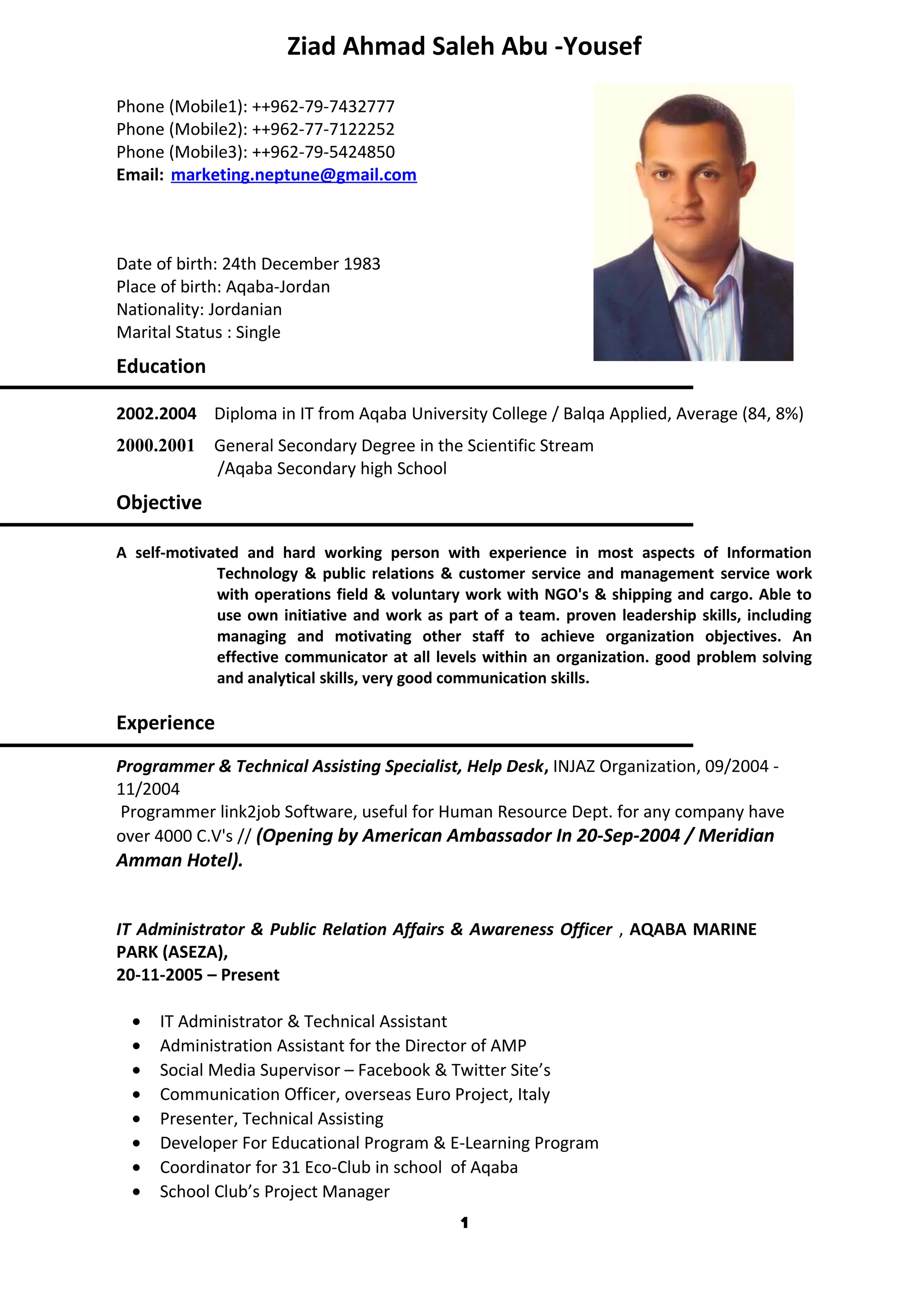 Ziad Ahmad Saleh Abu -Yousef cv | DOC
