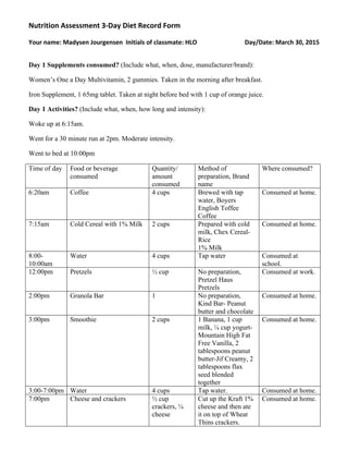 3DayDietRecord&Analysis_NutritionAssessment | PDF