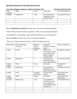 3DayDietRecord&Analysis_NutritionAssessment | PDF