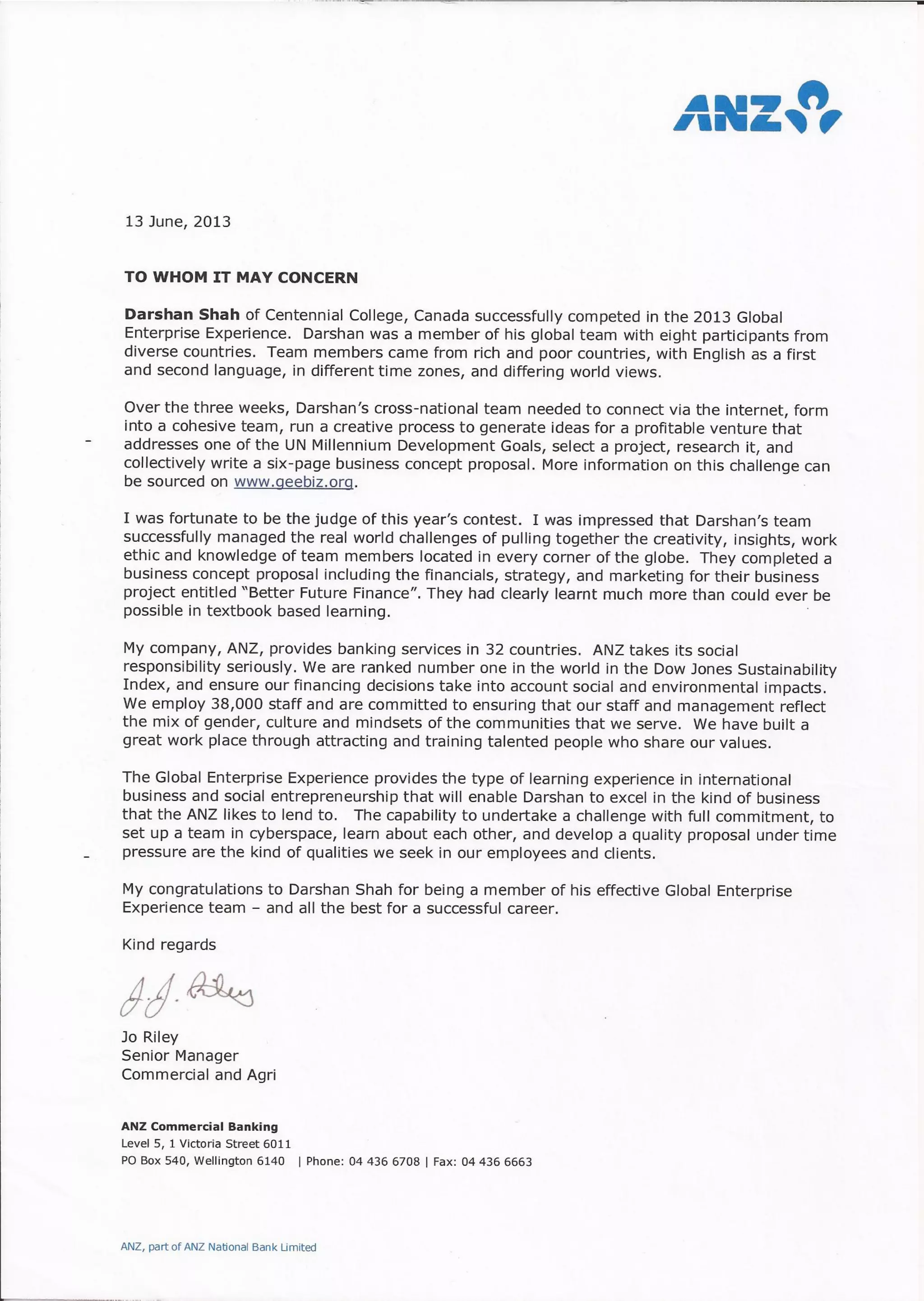 Darshan ANZ letter | PDF
