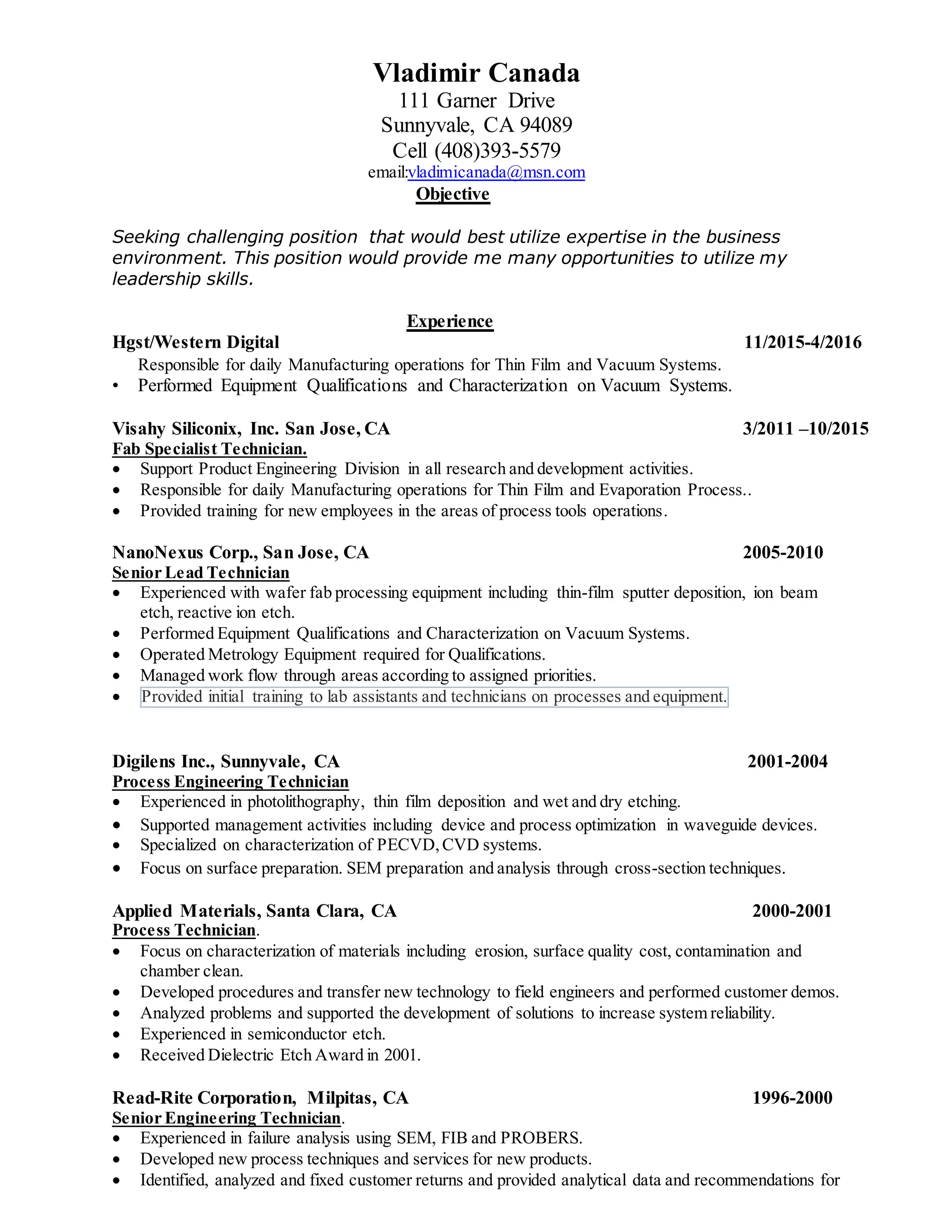 Resume -2016 vladimr | PDF