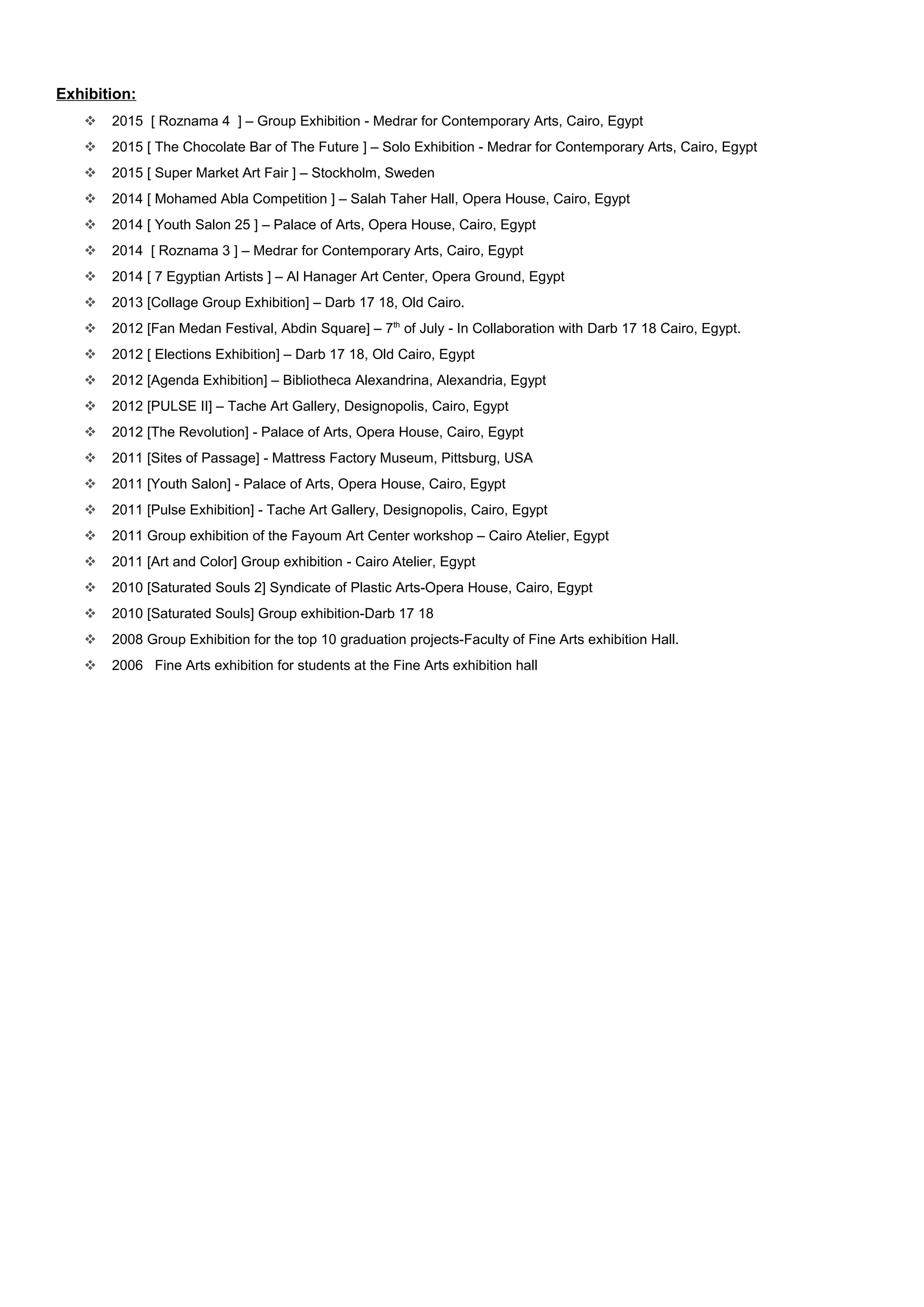 HEND SAMIR EXHIBITION HISTORY | PDF