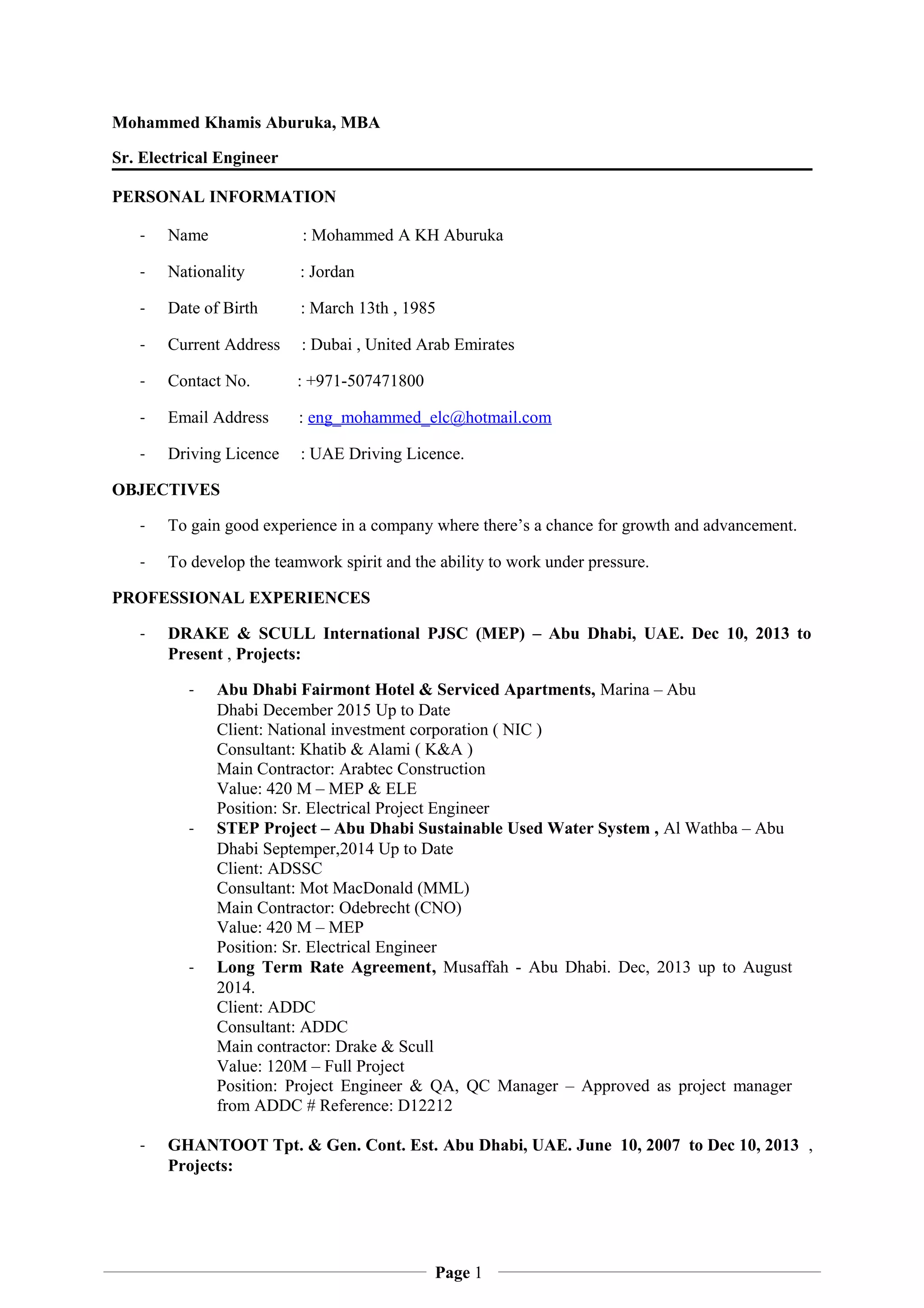 CV - mohammed khamis aburuka MBA | DOC | Civil Engineering Industry | Industries