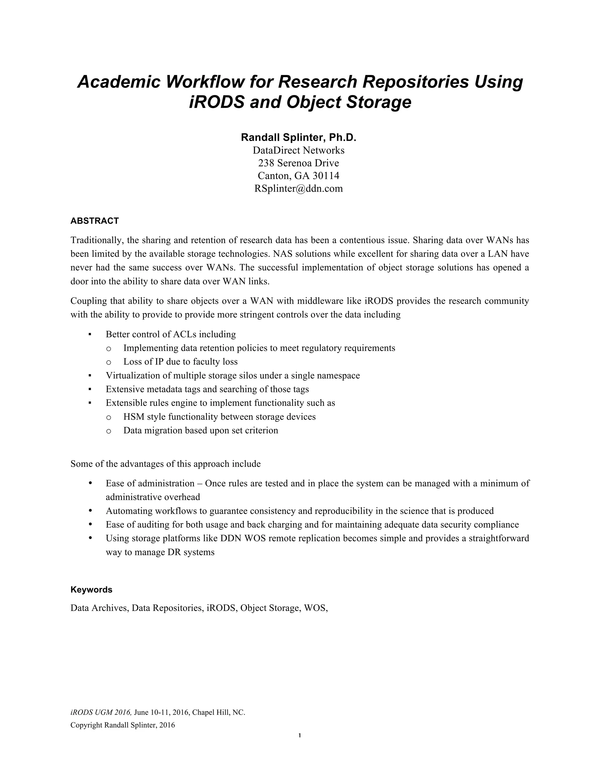 iRODS UGM 2016 Preso Summary FINAL | PDF