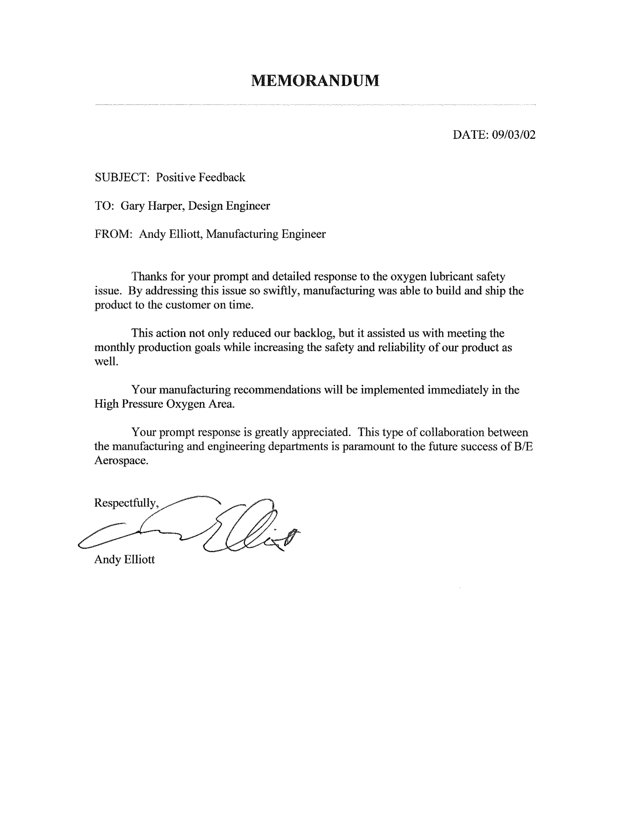 BE Aerospace Positive Feedback | PDF