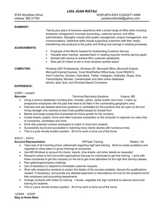 Resume for Lisa Ristau v2.00 032015 | DOC