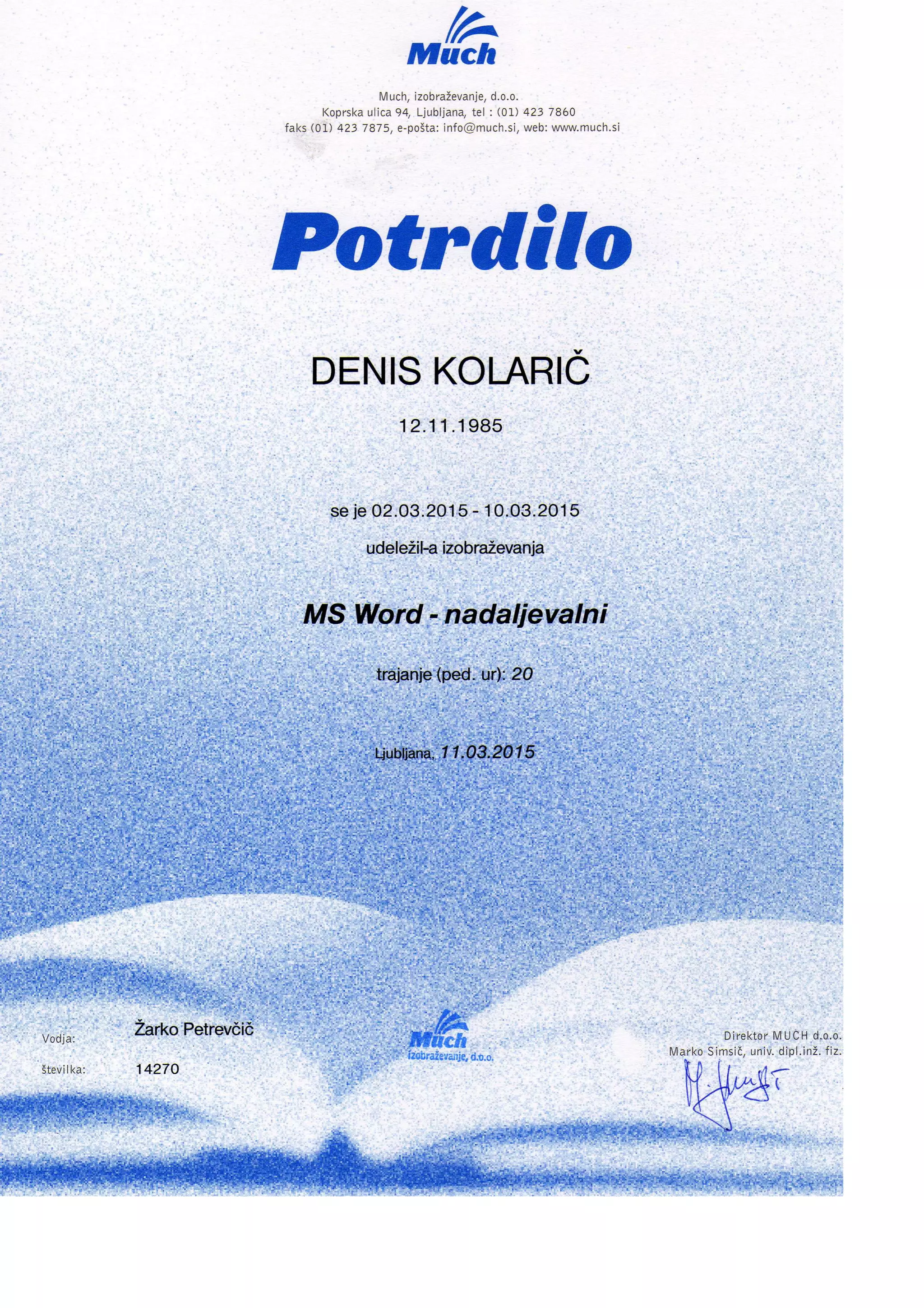 Potrdilo o izobraževanju iz MS Word | PDF