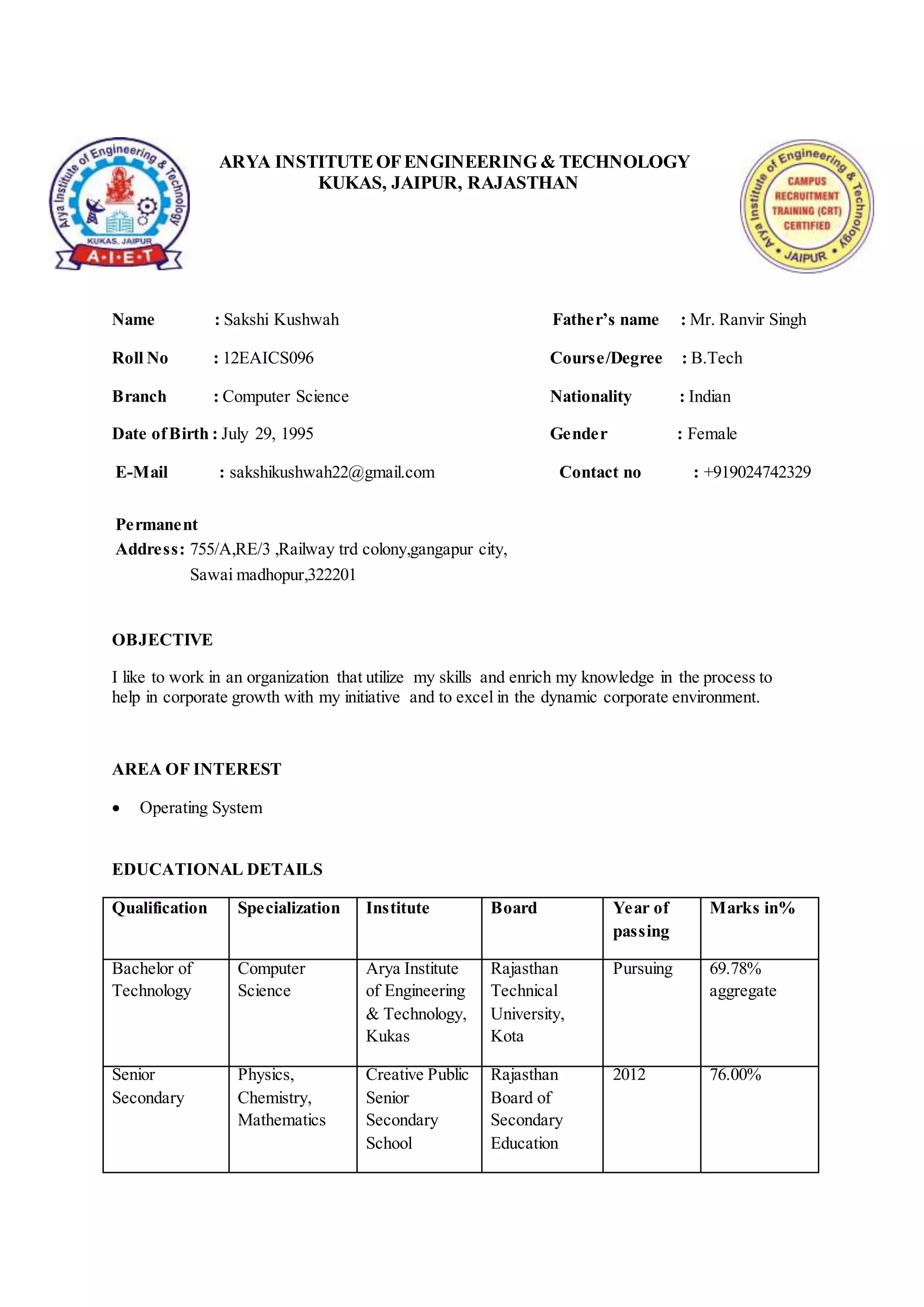 sakshi Resume 2 | PDF