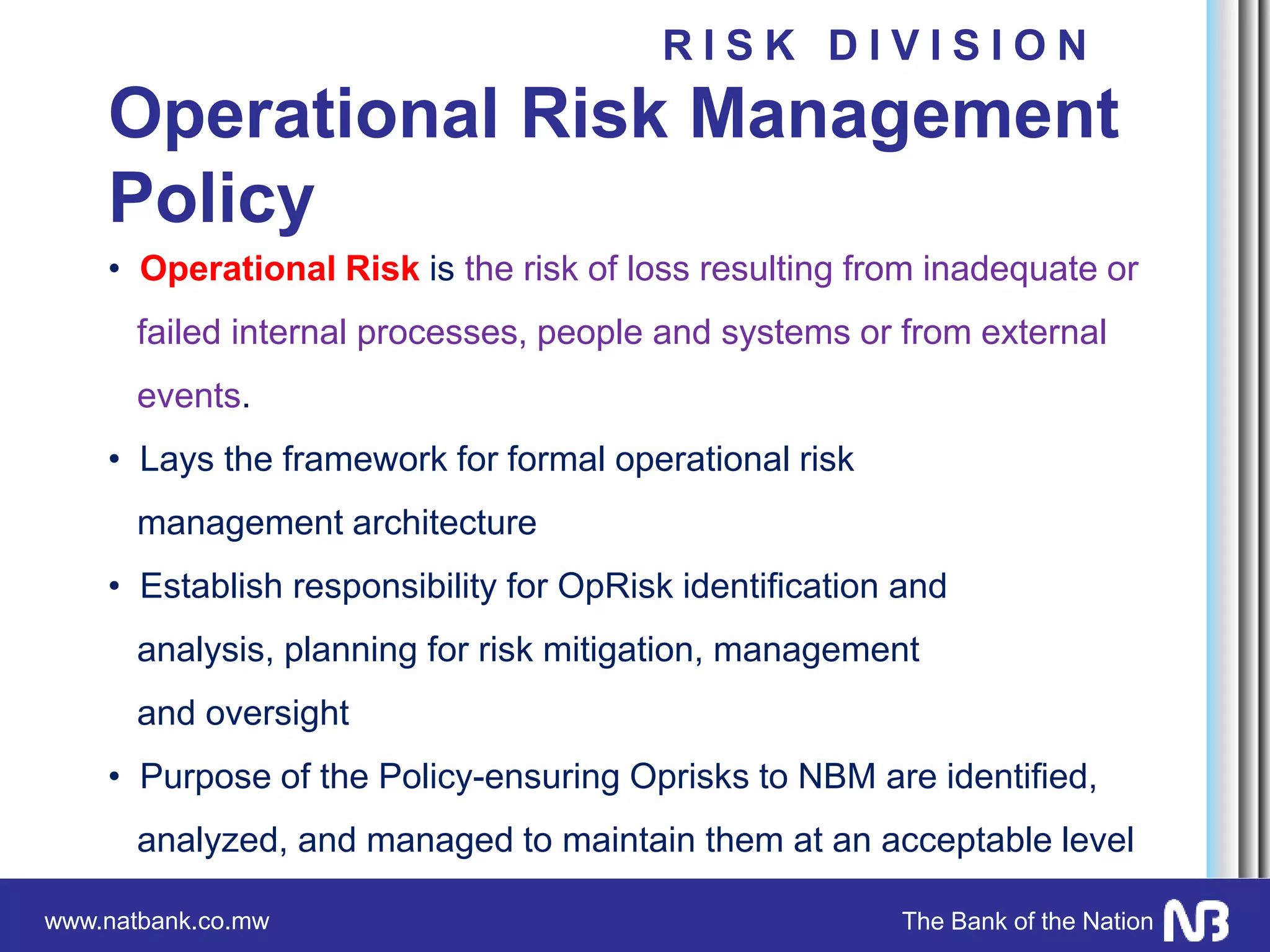 OPERATIONAL RISK MANAGEMENT FRAMEWORK PRESENTATION | PPTX