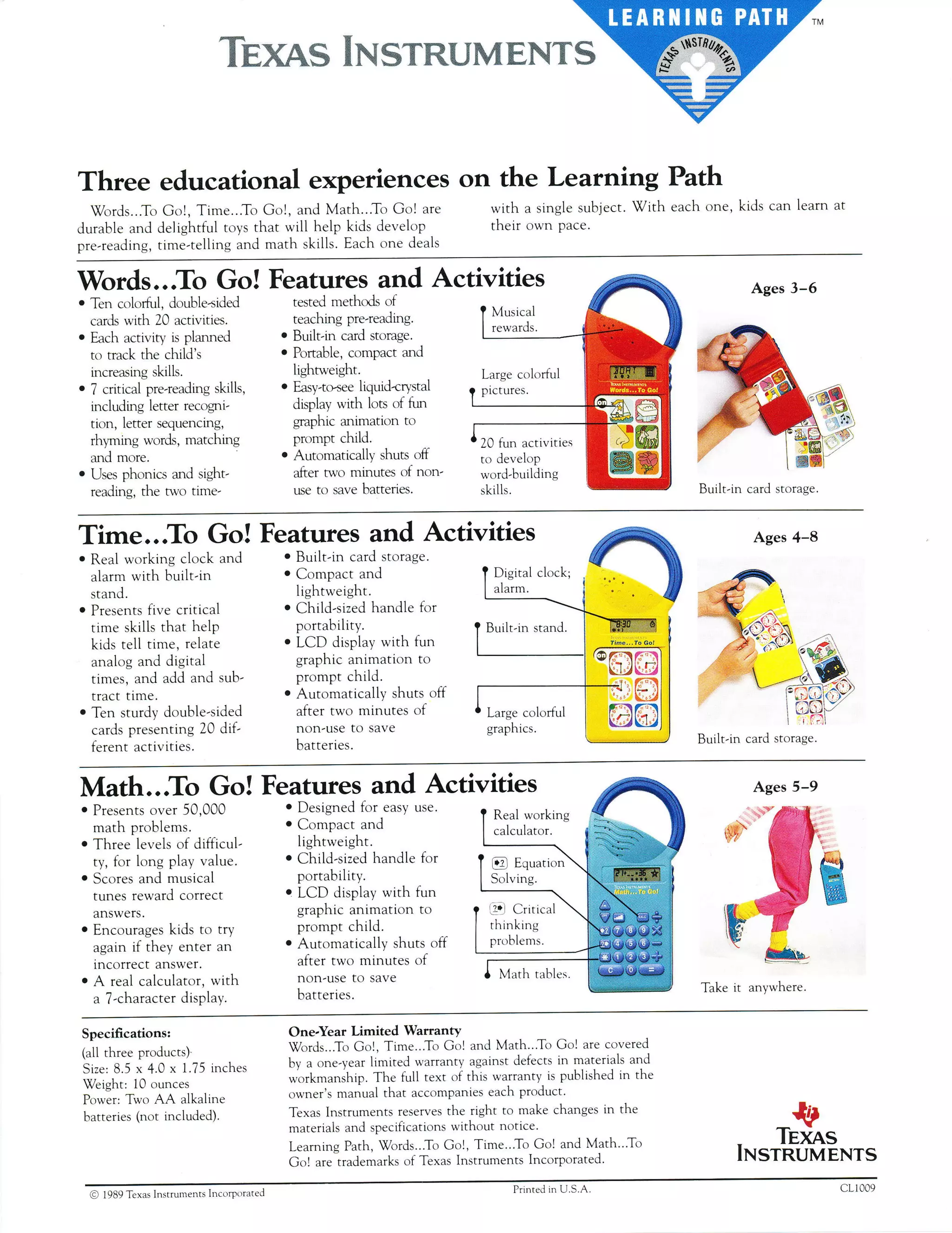 TI_Words_Time_Math To Go New Product Sales Sheet | PDF