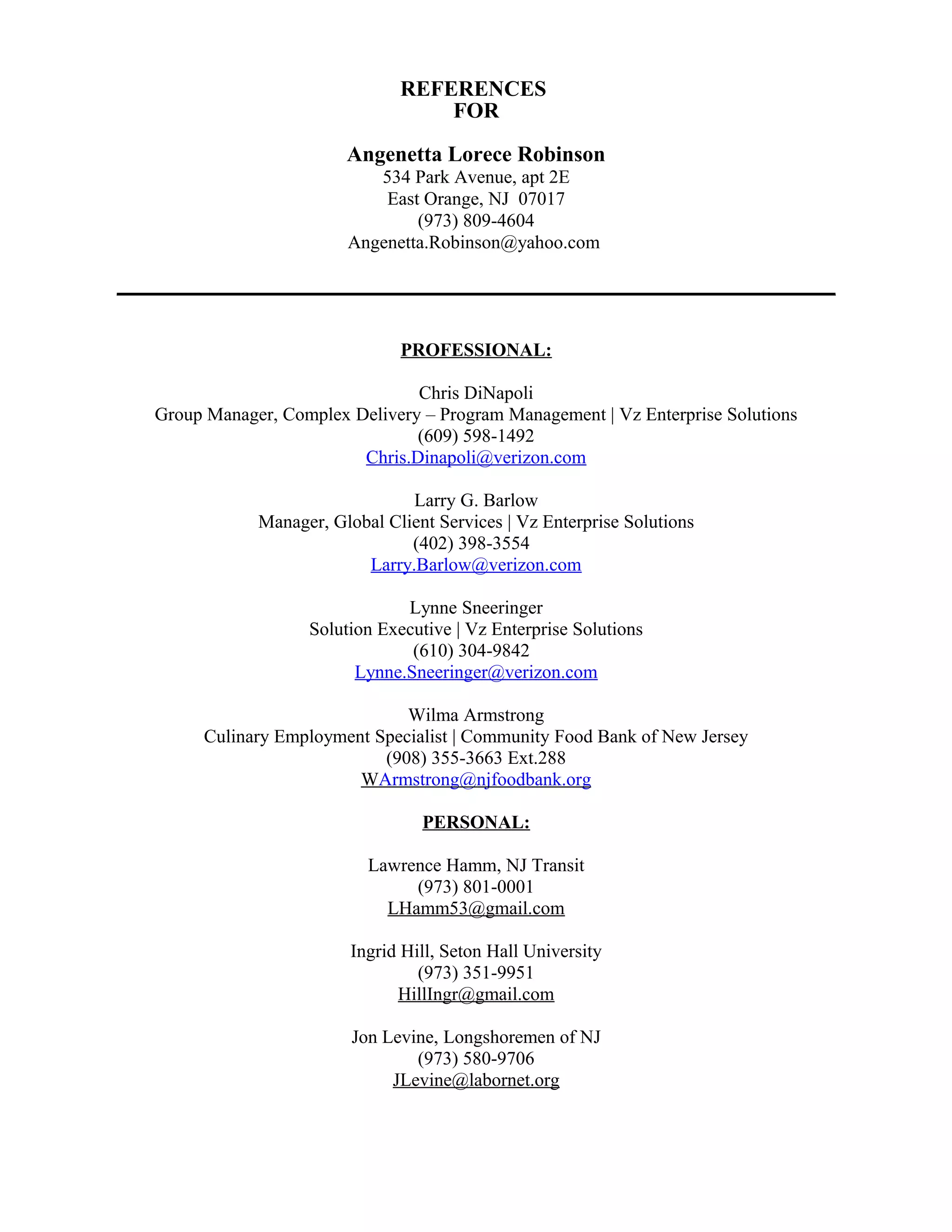 Angenetta+Robinson+References | DOC | Business | Business and Finance