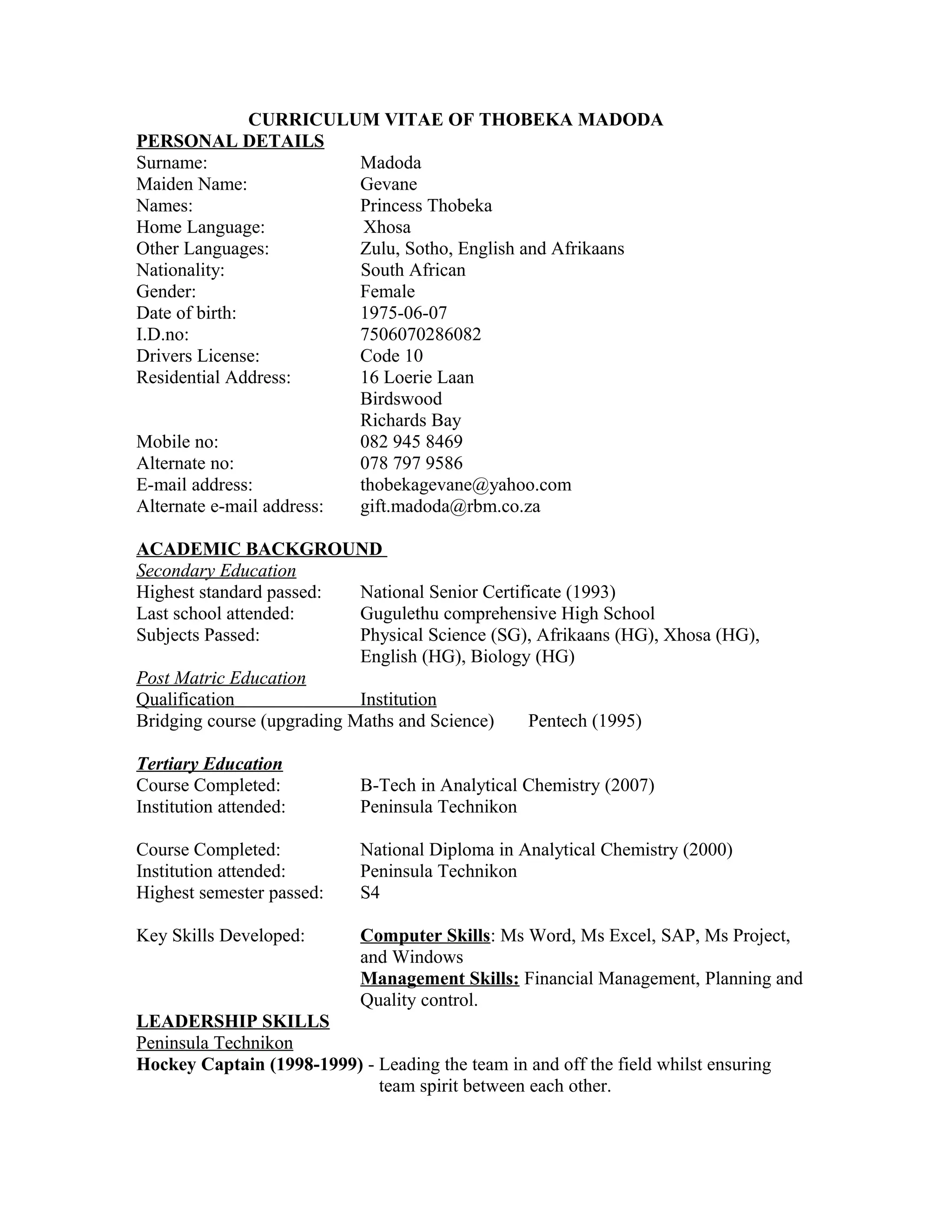 Thobeka Madoda Resume | DOC