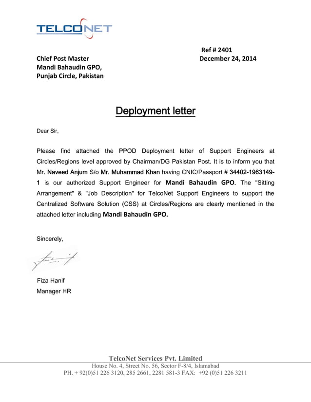 Deployment letter1 | PDF