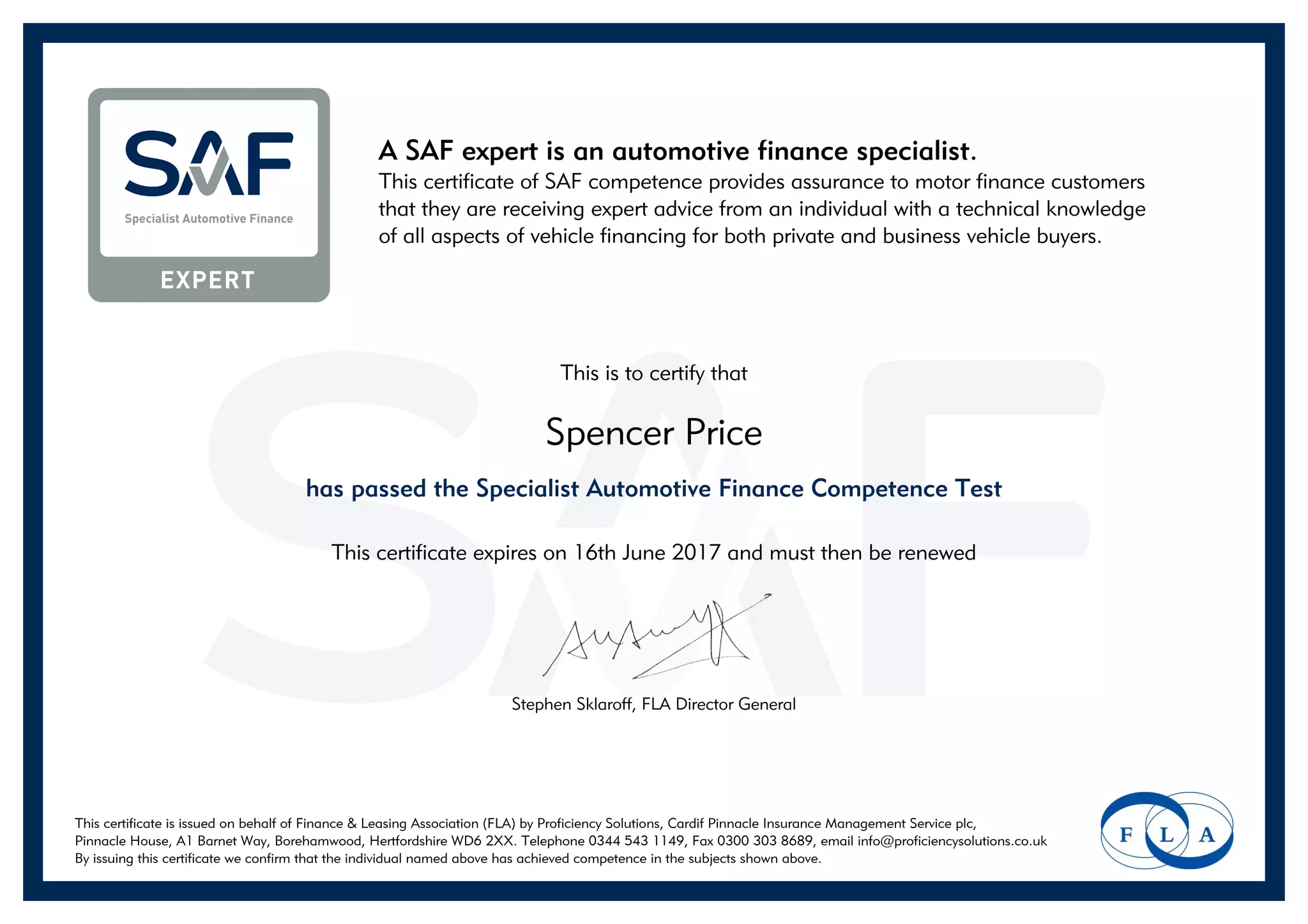 SAF Expert Automotive Finance Specialist Certificate | PDF
