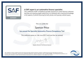 SAF Expert Automotive Finance Specialist Certificate | PDF