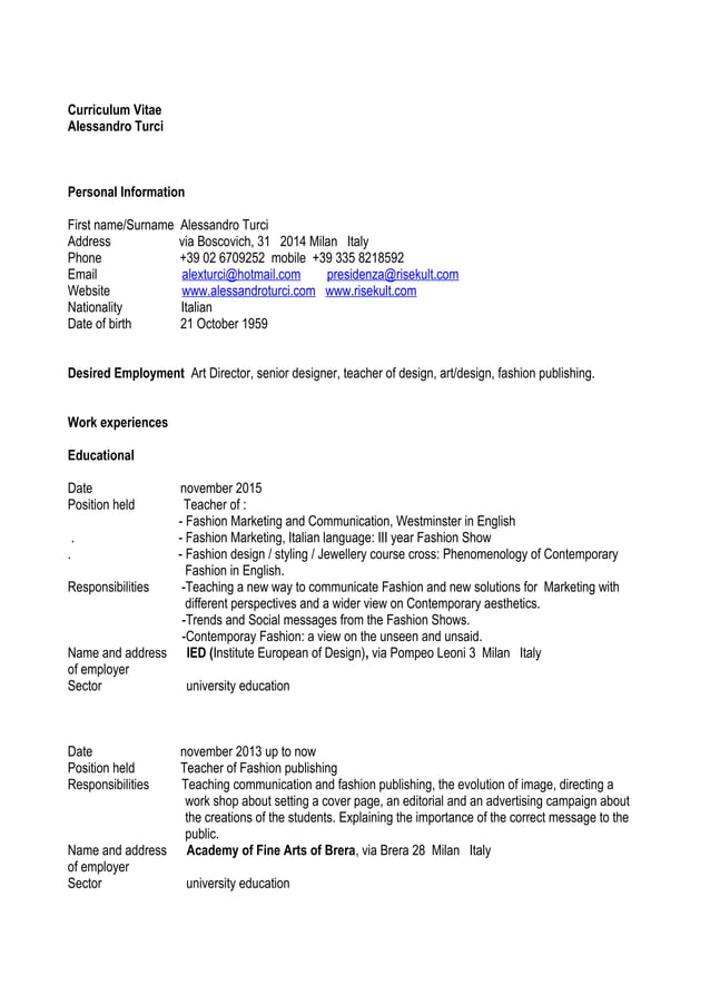 cv turci alessandro2 | DOC | Museums & Galleries | Attractions