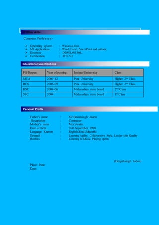 Deepaksingh Jadon Resume | DOCX | Business | Business and Finance