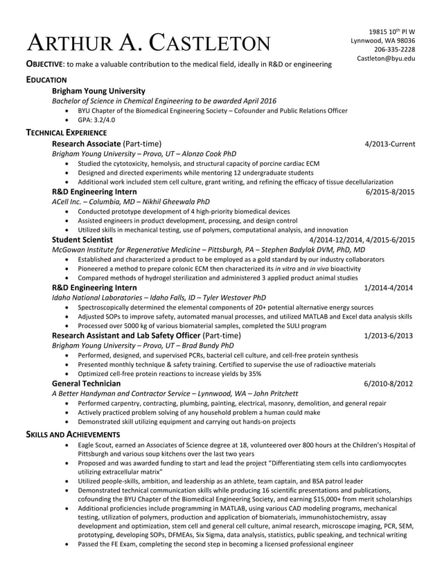 CV of Arthur Castleton | PDF