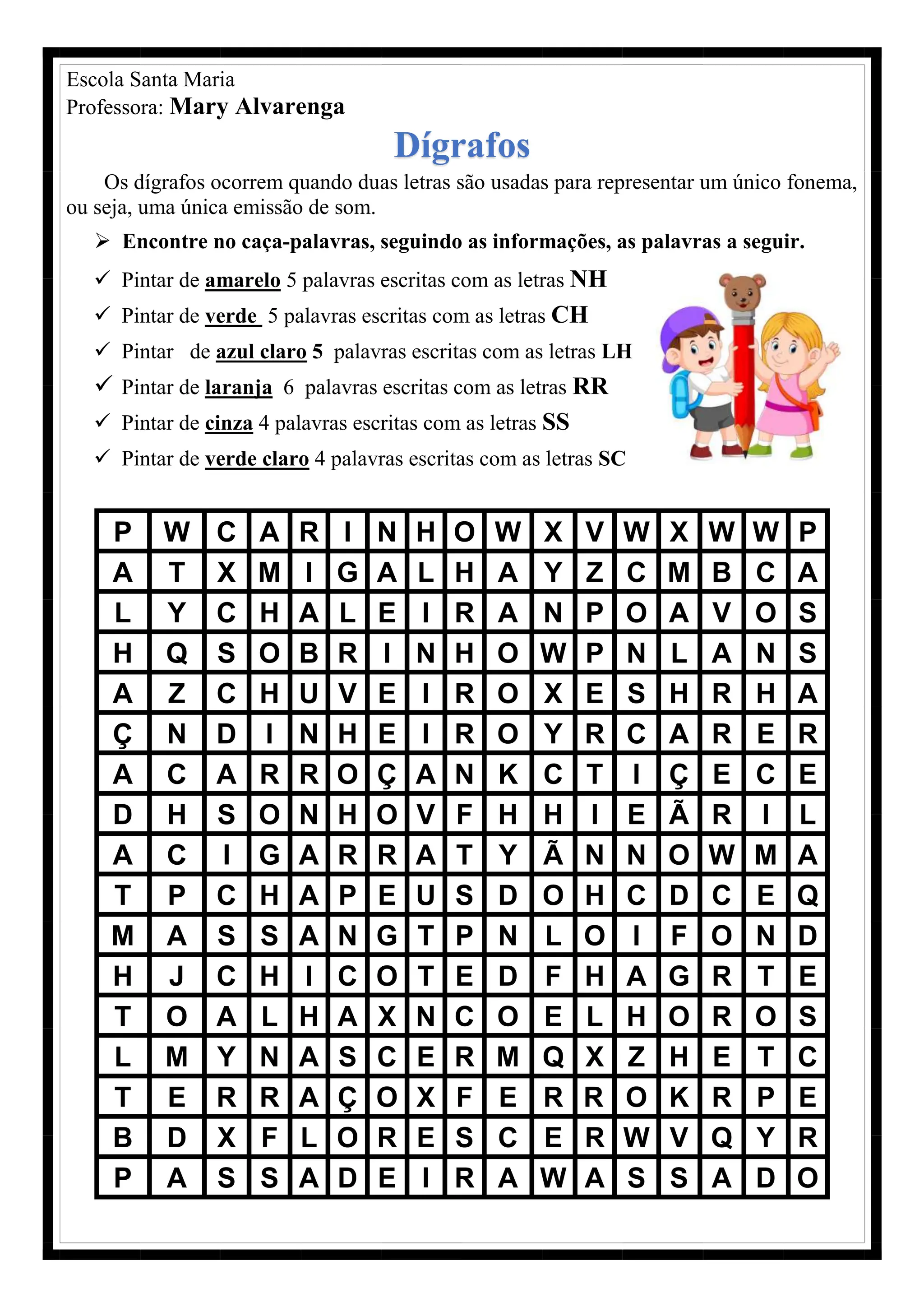 Atividade Sobre Digrafos 5 Ano - BINKEDU