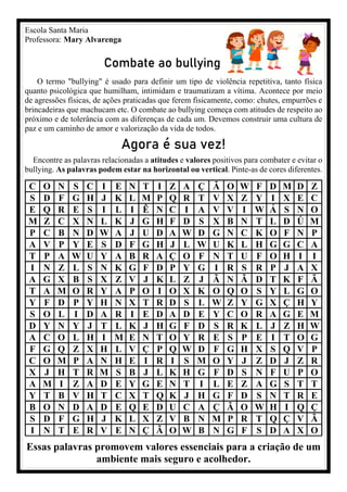 Caça-palavras Combate ao bullying. | PDF