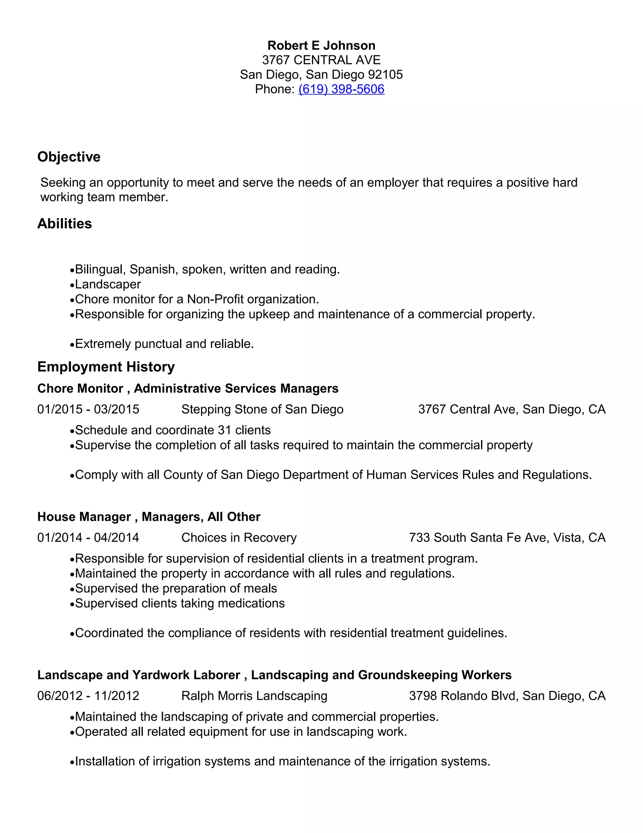 Robert E Johnson Resume | DOC