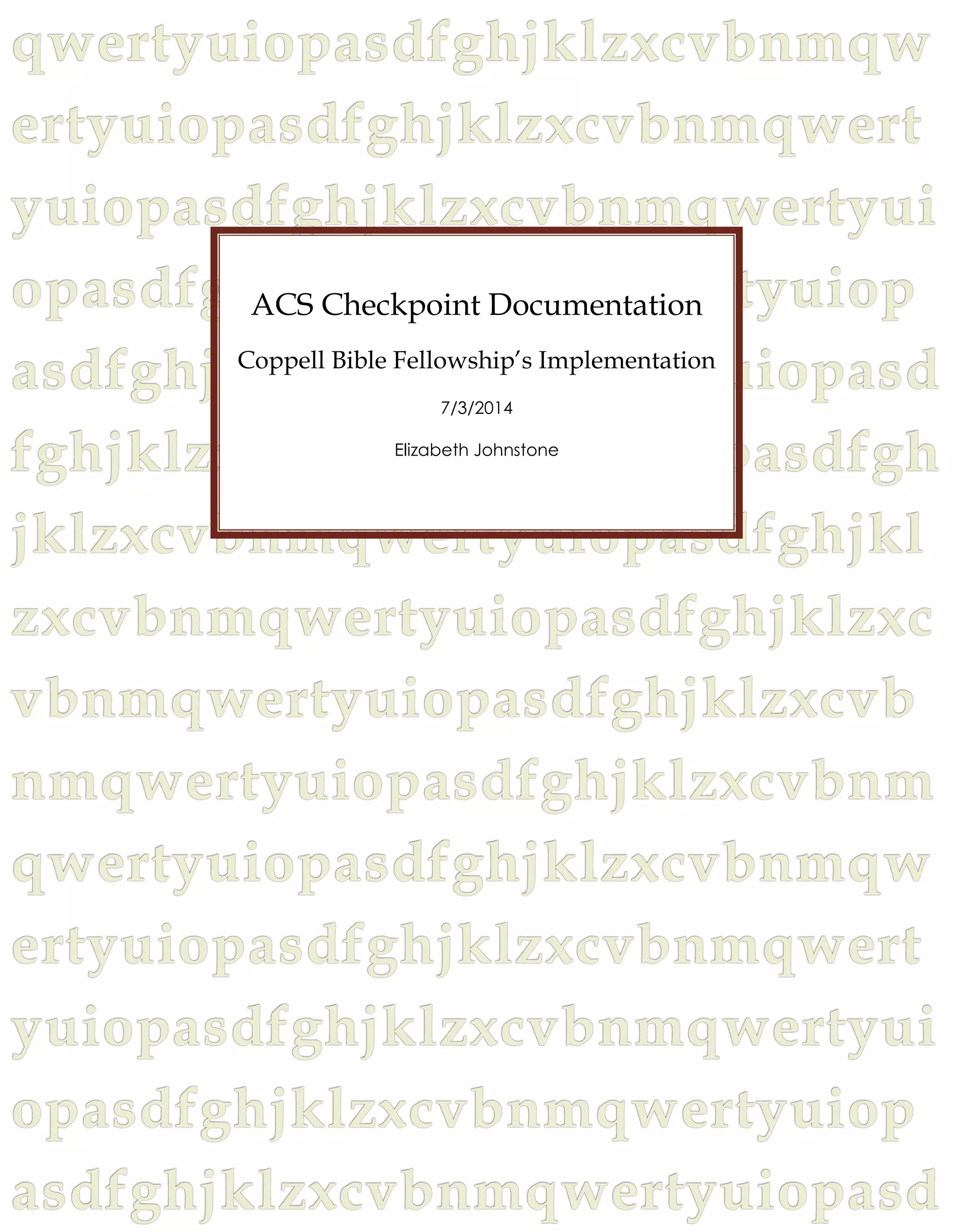 ACS Checkpoint Documentation for CBF | PDF